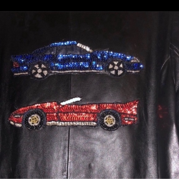 Jackets & Coats | Vintage Leather Coat Vintage Sequin Sports Cars 1 Of ...